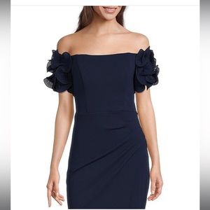 Xscape | Dresses | Xscape Navy Blue Rosette Offtheshoulder Short Sleeve ...